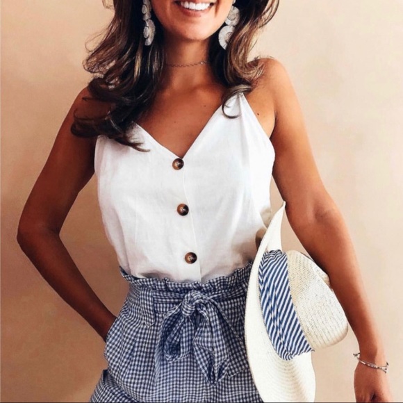 Tops | White Button V Neck Tank Top | Poshmark